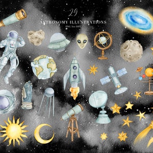 Watercolor Outer Space Astronaut Clipart Astronomy Teacher Supplies ...