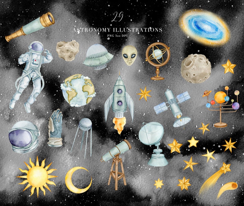 Watercolor Outer Space Astronaut Clipart Astronomy Teacher | Etsy