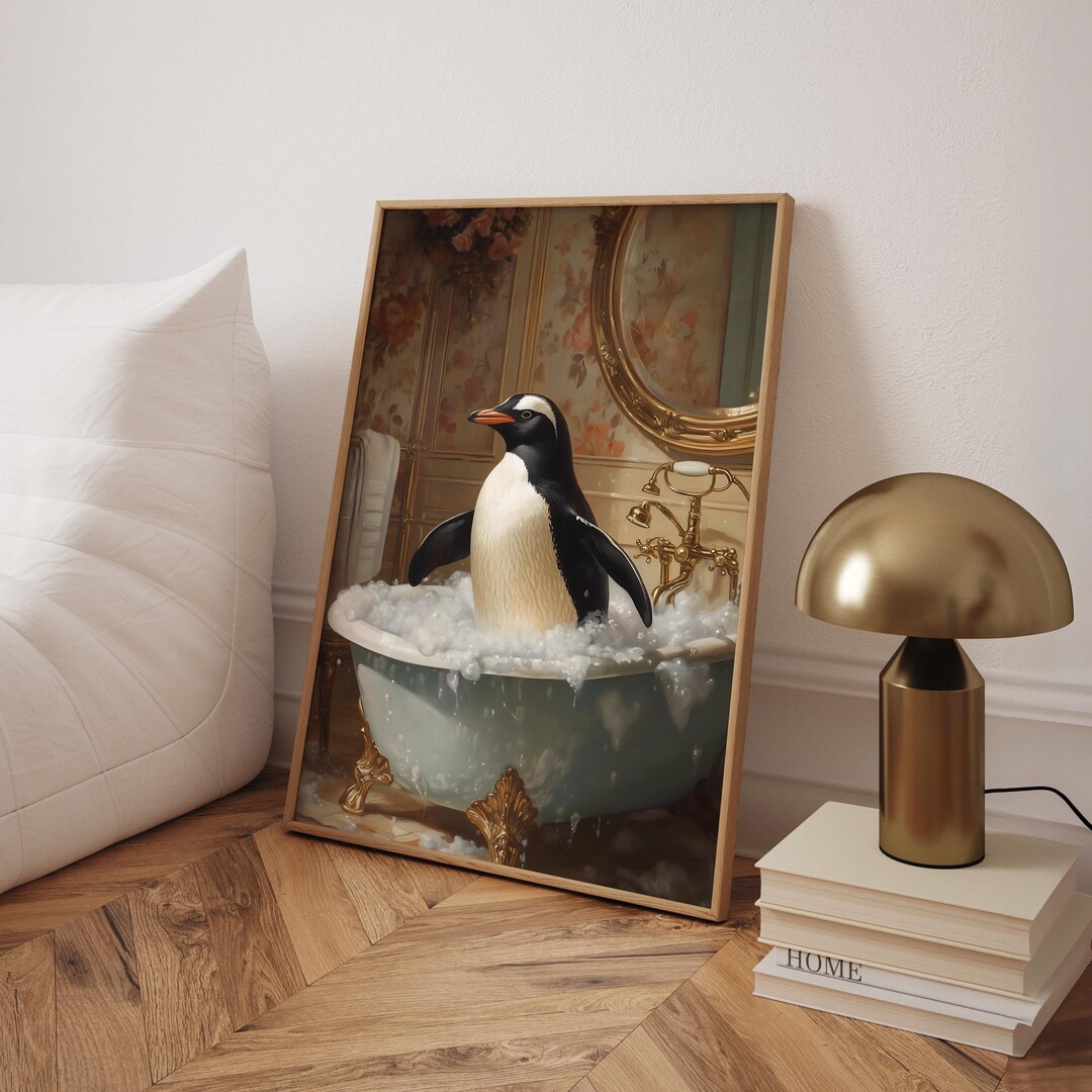 Penguin in Bathtub Bathroom Poster, Funny Penguin Wall Art, Funny ...