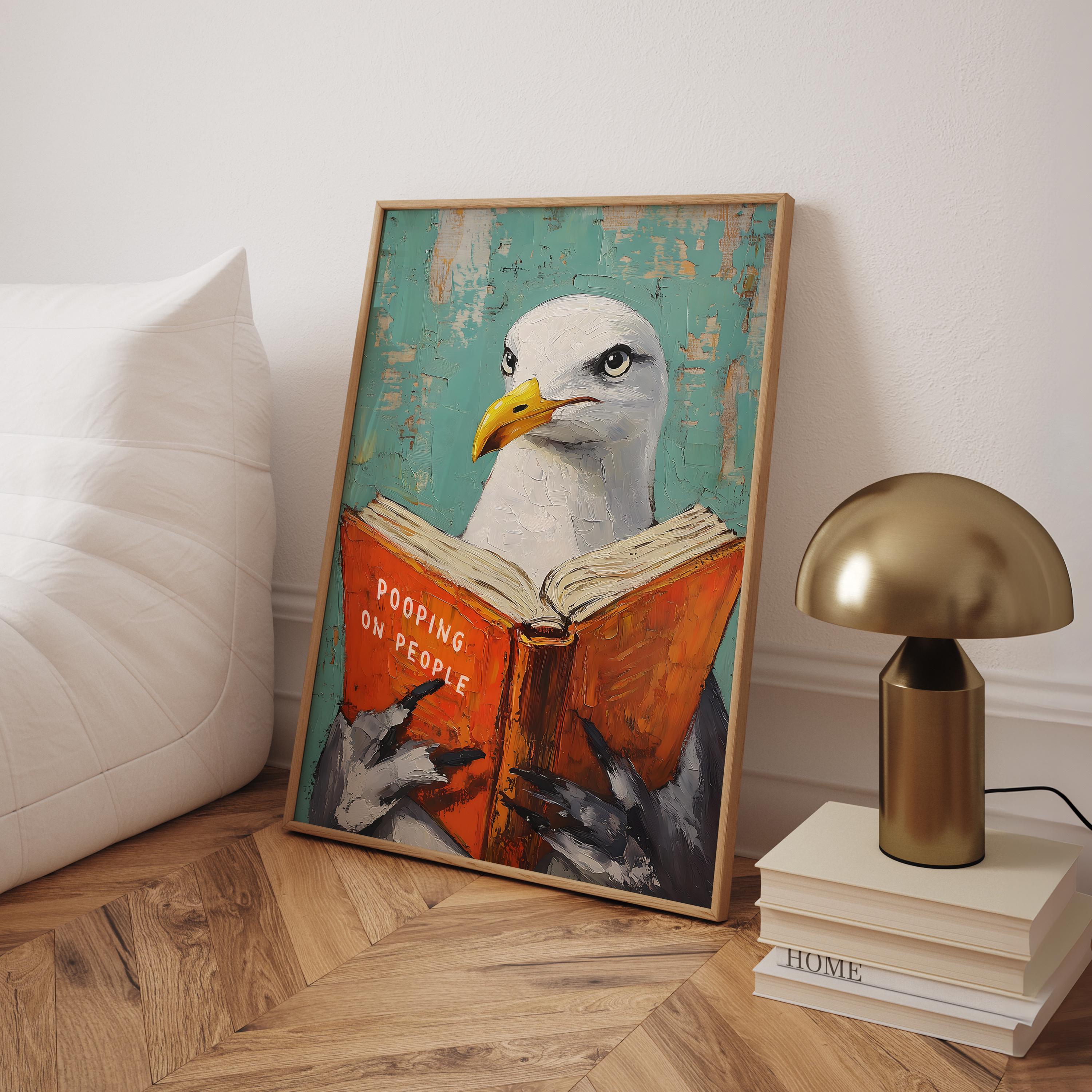 Funny Bathroom Print, Seagull Pooping on People Book Poster, Funny ...