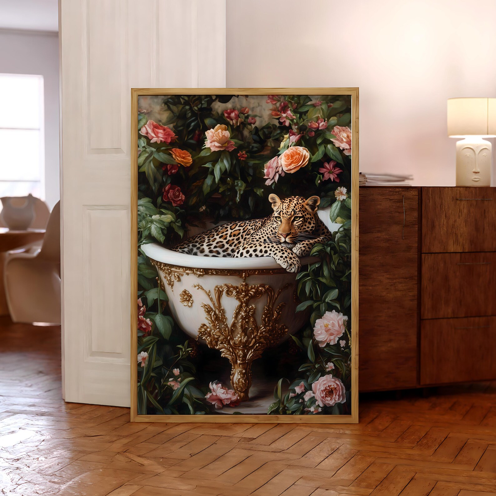 Leopard in Bathtub Print, Cheetah Bathroom Poster, Jungle Wall Art ...