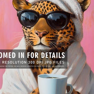 Leopard Drinking Coffee Poster, Leopard Wall Art, Pink Leopard Print ...