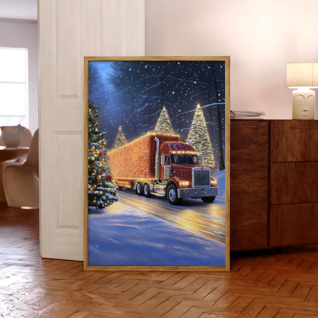 Christmas Truck Print, Winter Wonderland Poster, Vintage Holiday Wall ...