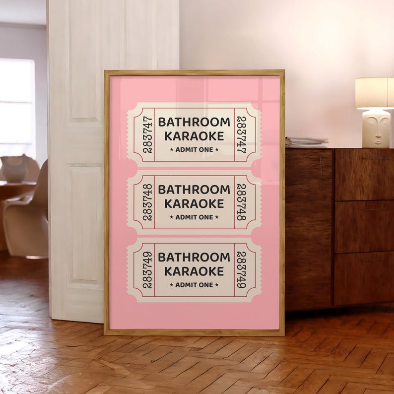 Bathroom Karaoke Ticket Poster, Bathroom Wall Art, Shower Singing Funny ...