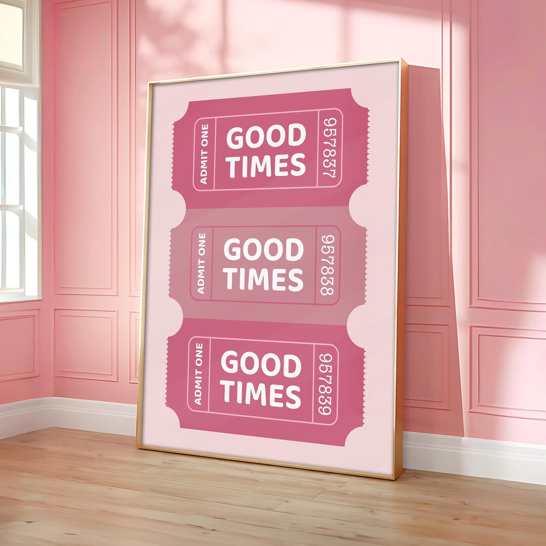 Pink Good Times Ticket Poster, Retro Bar Wall Print, Retro Preppy Pink ...