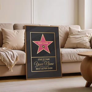 Custom Hollywood Star Poster, Personalized Walk of Fame Star Print ...