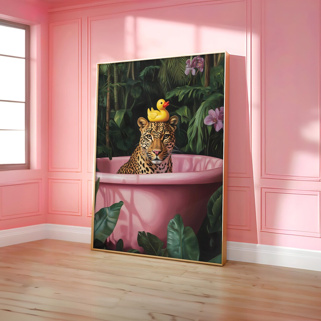 Leopard Rubber Duck Poster, Leopard in Bathtub Print, Jungle Wall Art ...
