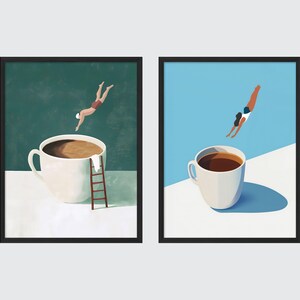 Set of 6 Coffee Poster, Coffee Diver Print, Morning Coffee Poster ...