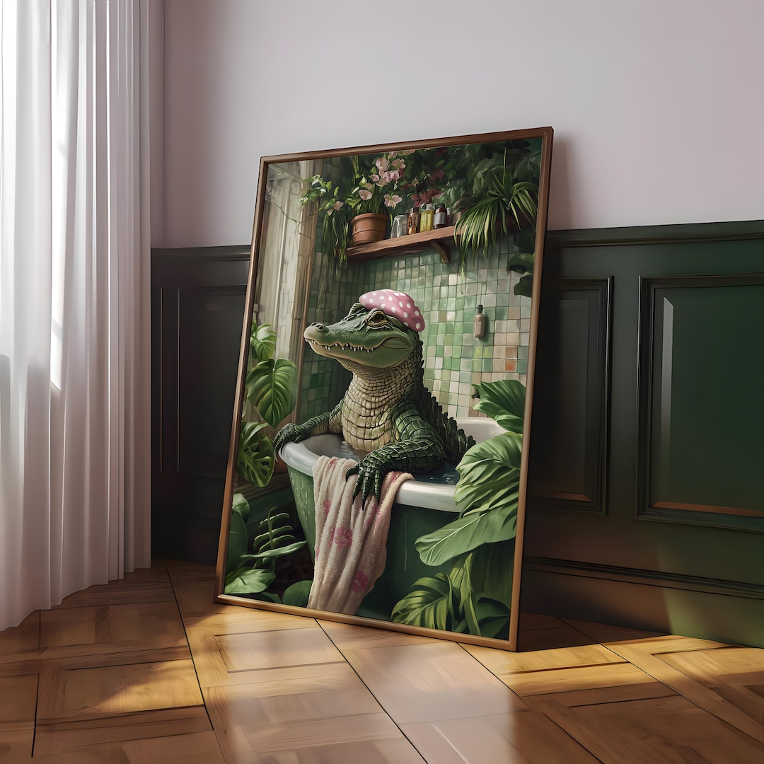 Gator in Bathtub Bathroom Print, Alligator Wall Art, Home Decor, Funny ...