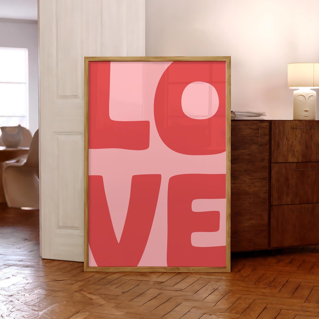 Love Poster, 70s Wall Art, Pink Preppy Print, Trendy Typography Wall ...