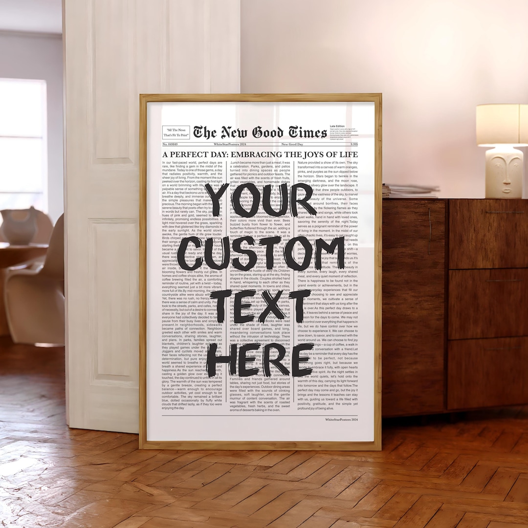Custom Newspaper Poster, Personalized Typographic Wall Art, Retro ...