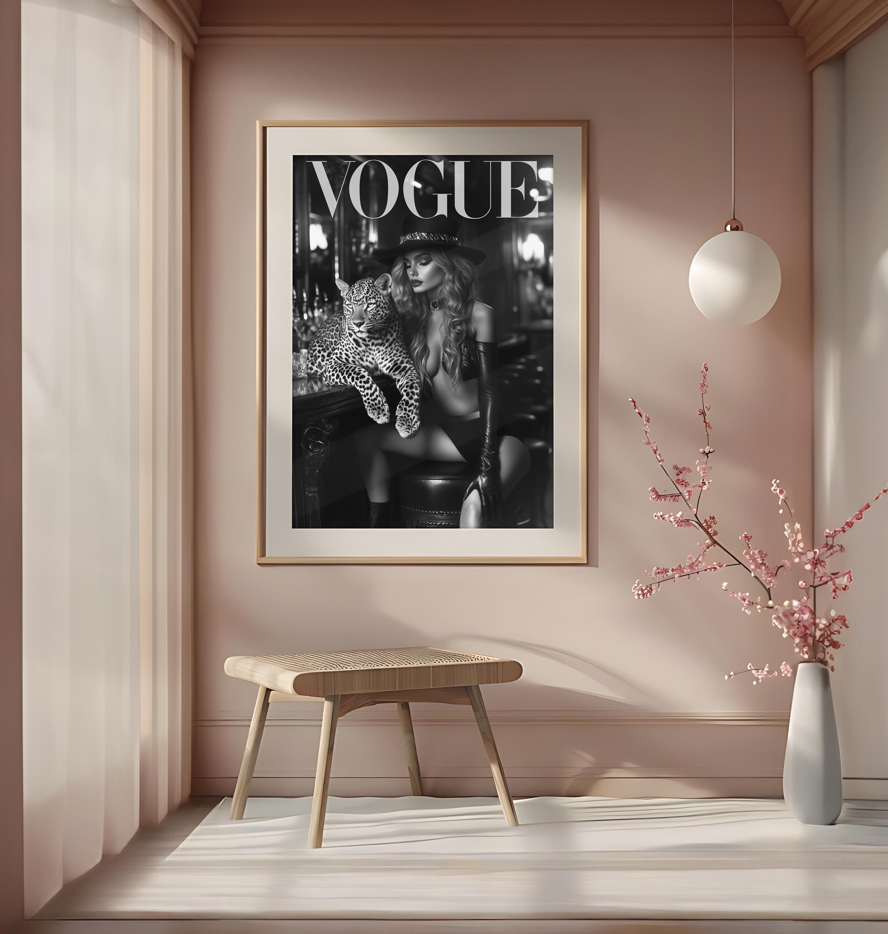 Fashion Magazine Poster, Woman With Leopard at Bar, Trendy Hollywood ...