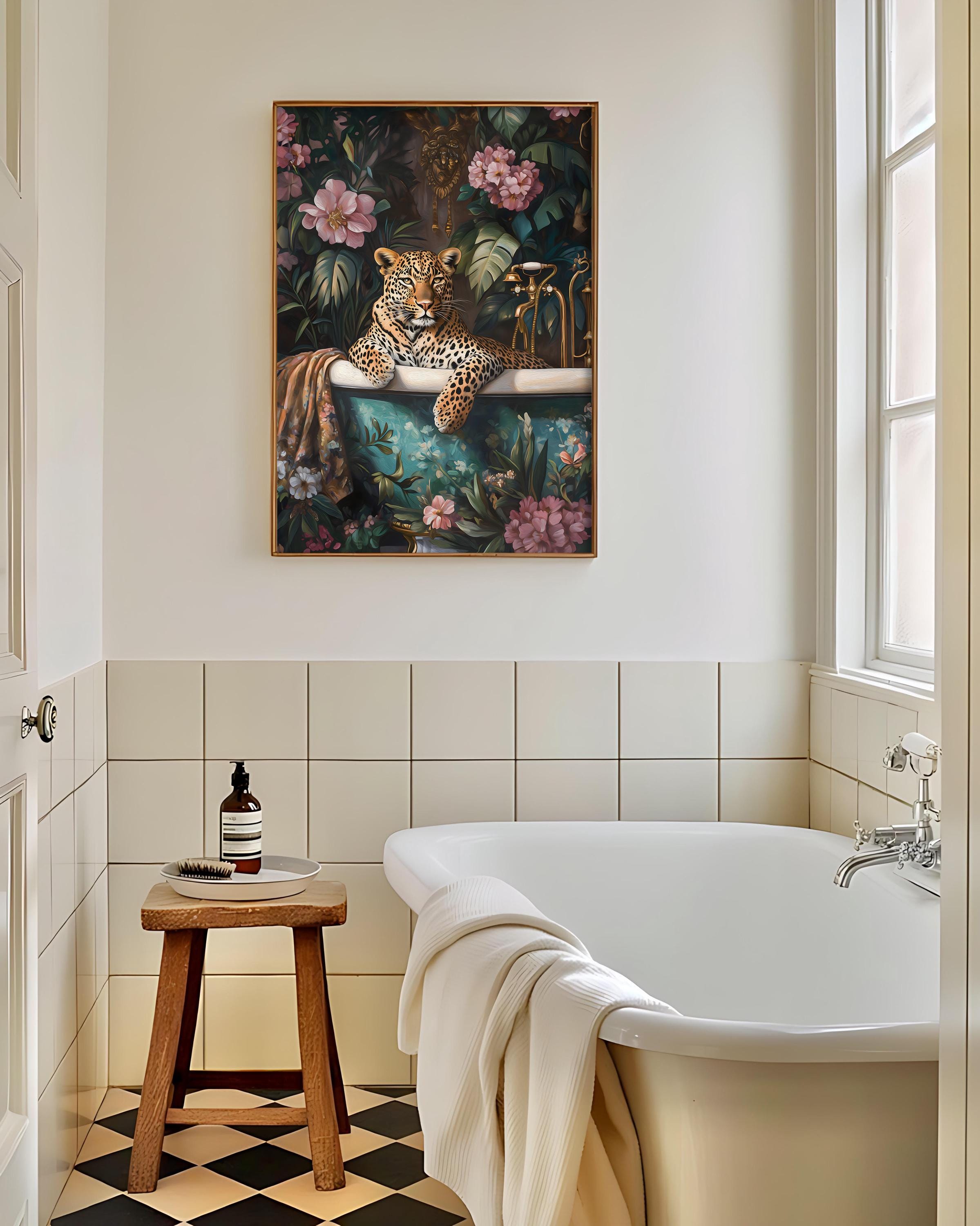 Leopard in Bathtub Print, Cheetah Bathroom Poster, Jungle Wall Art ...