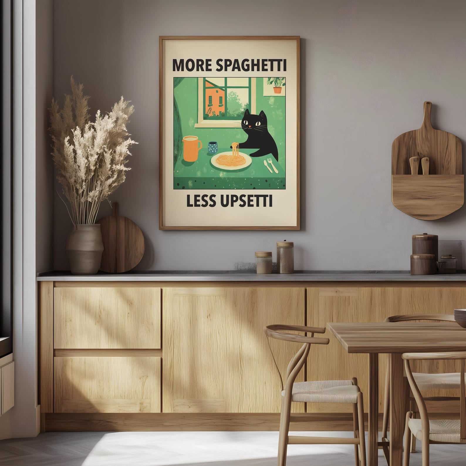 More Spaghetti Less Upsetti Cat Poster, Italian Kitchen Print, Funny ...