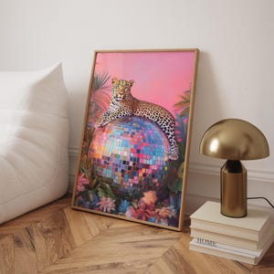 Leopard on Disco Ball Poster, Leopard Wall Art, Maximalist Wall Decor ...