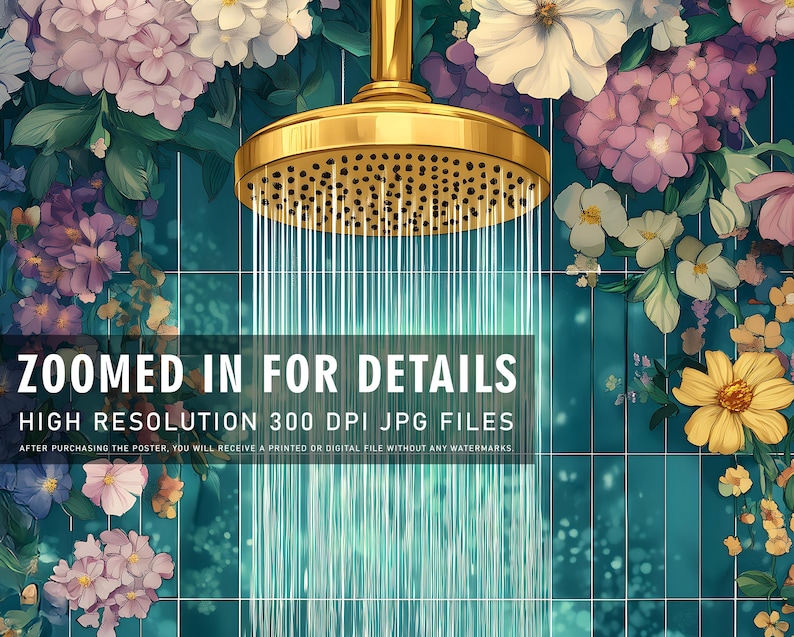 Floral Bathroom Print, Shower Wall Art, Botanical Bathroom Poster ...
