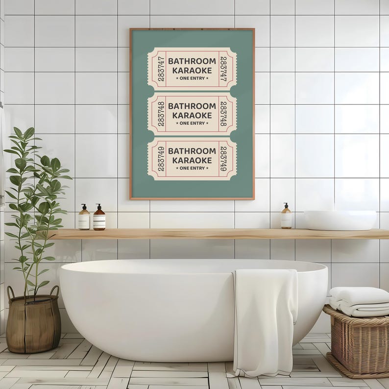 Bathroom Karaoke Ticket Poster, Bathroom Wall Art, Shower Singing Funny ...