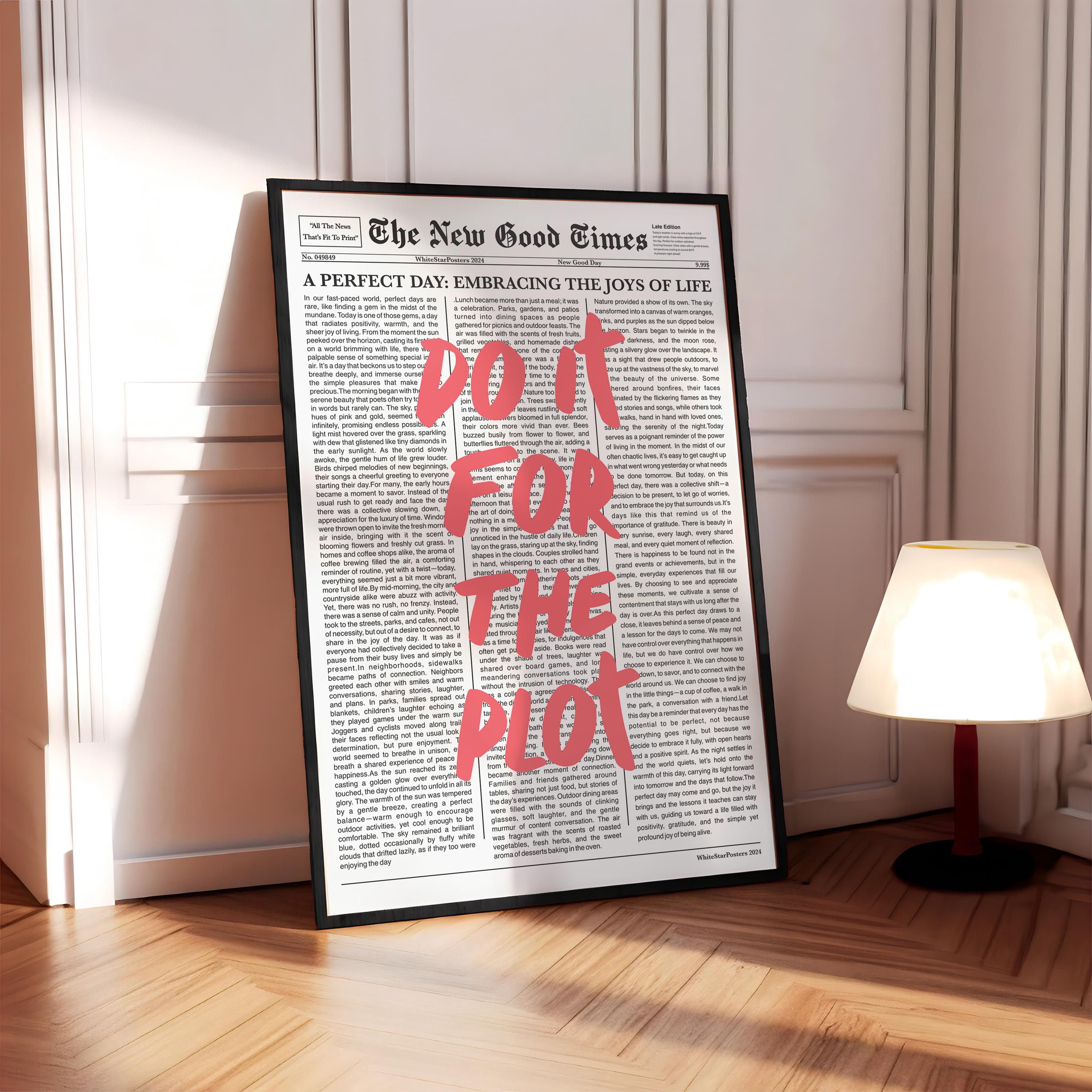 Trendy Newspaper Print, Do It for the Plot Poster, Pink Trendy Wall Art ...