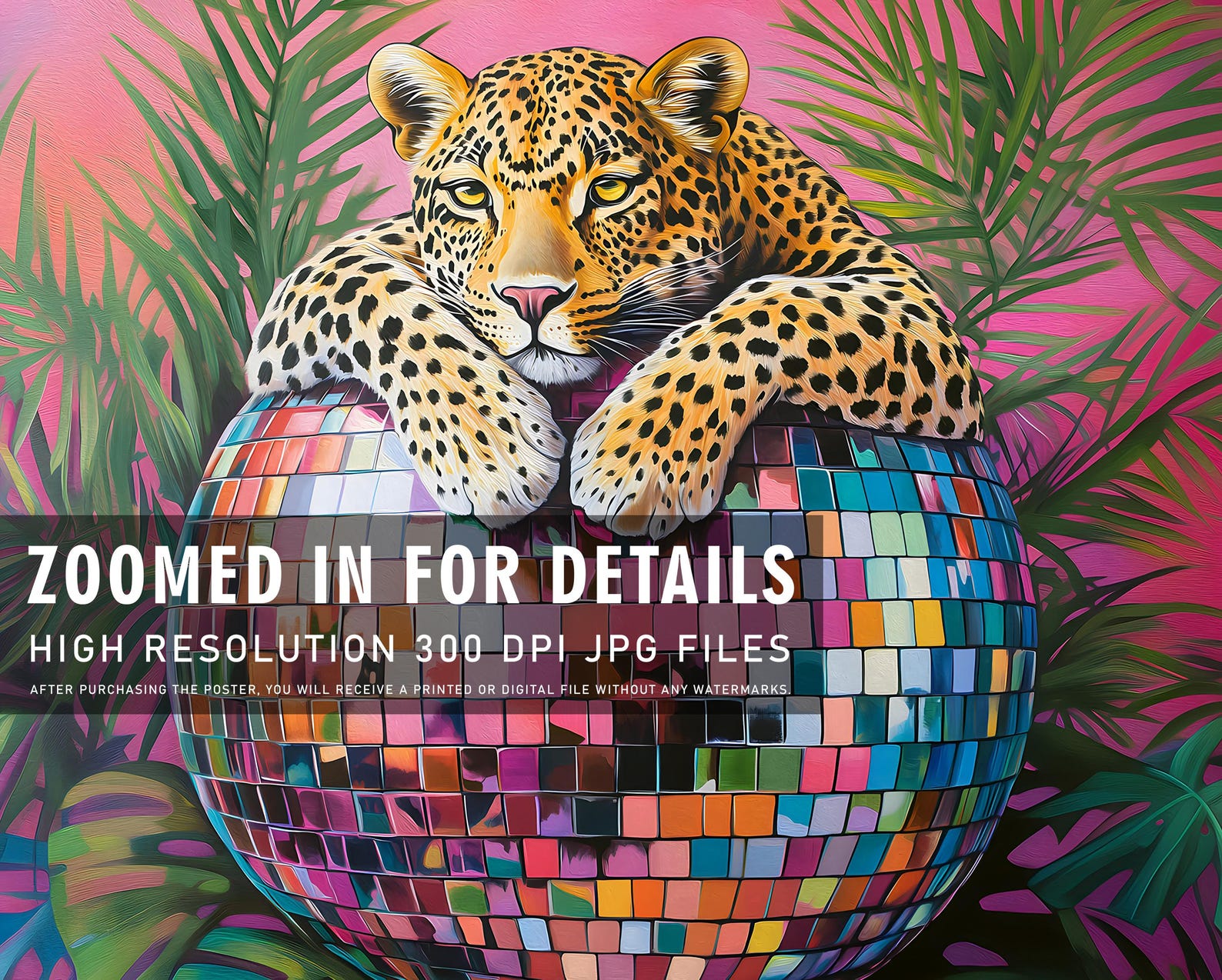Leopard on Disco Ball Poster, Leopard Wall Art, Maximalist Wall Decor ...