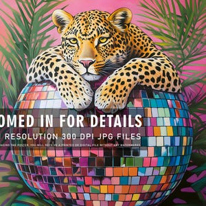 Leopard on Disco Ball Poster, Leopard Wall Art, Maximalist Wall Decor ...