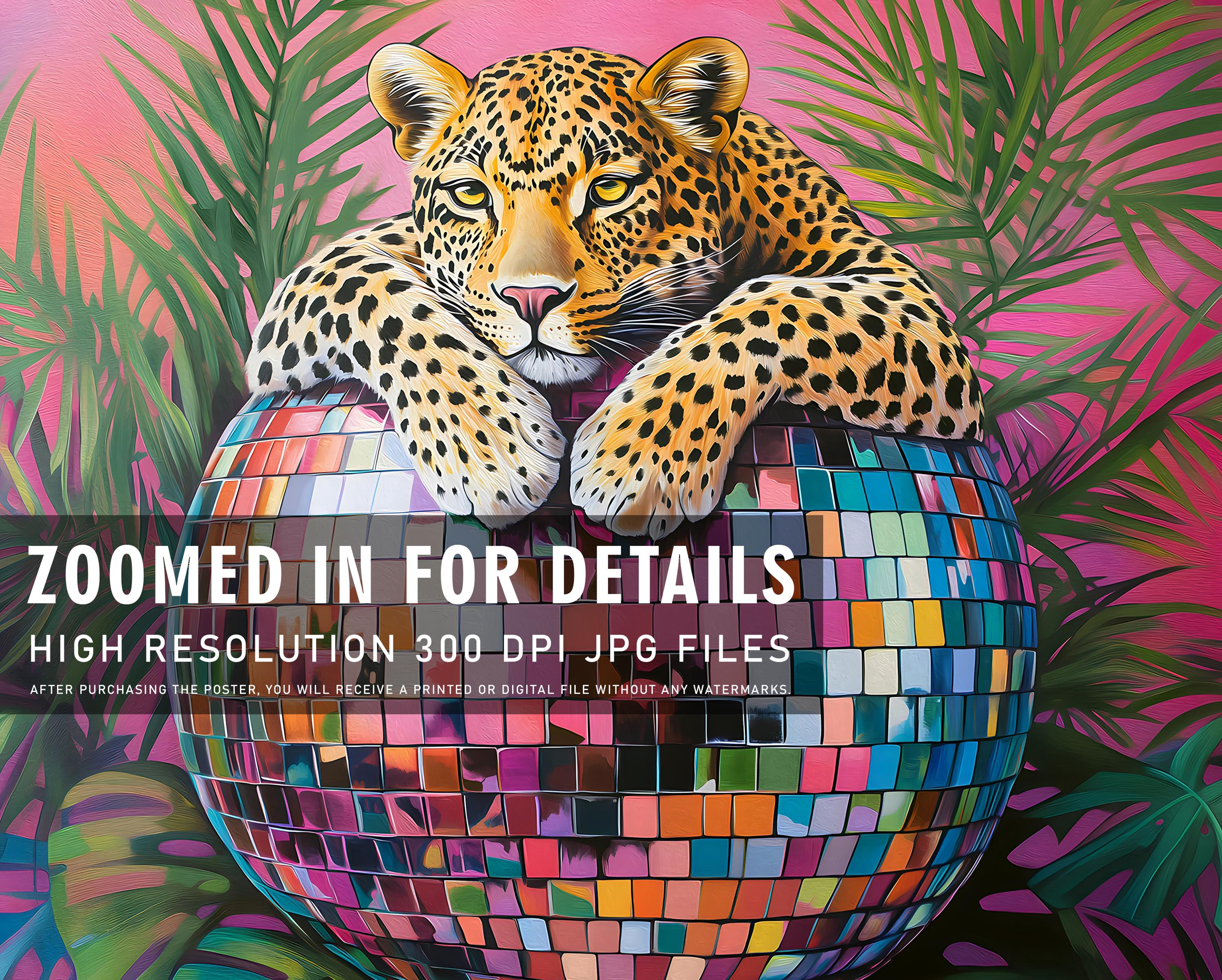 Leopard on Disco Ball Poster, Leopard Wall Art, Maximalist Wall Decor ...