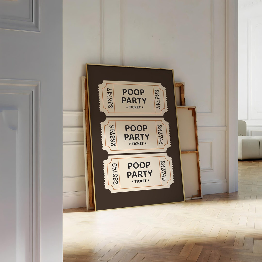 Poop Party Ticket Poster, Trendy Bathroom Wall Art, Retro Preppy Pink ...