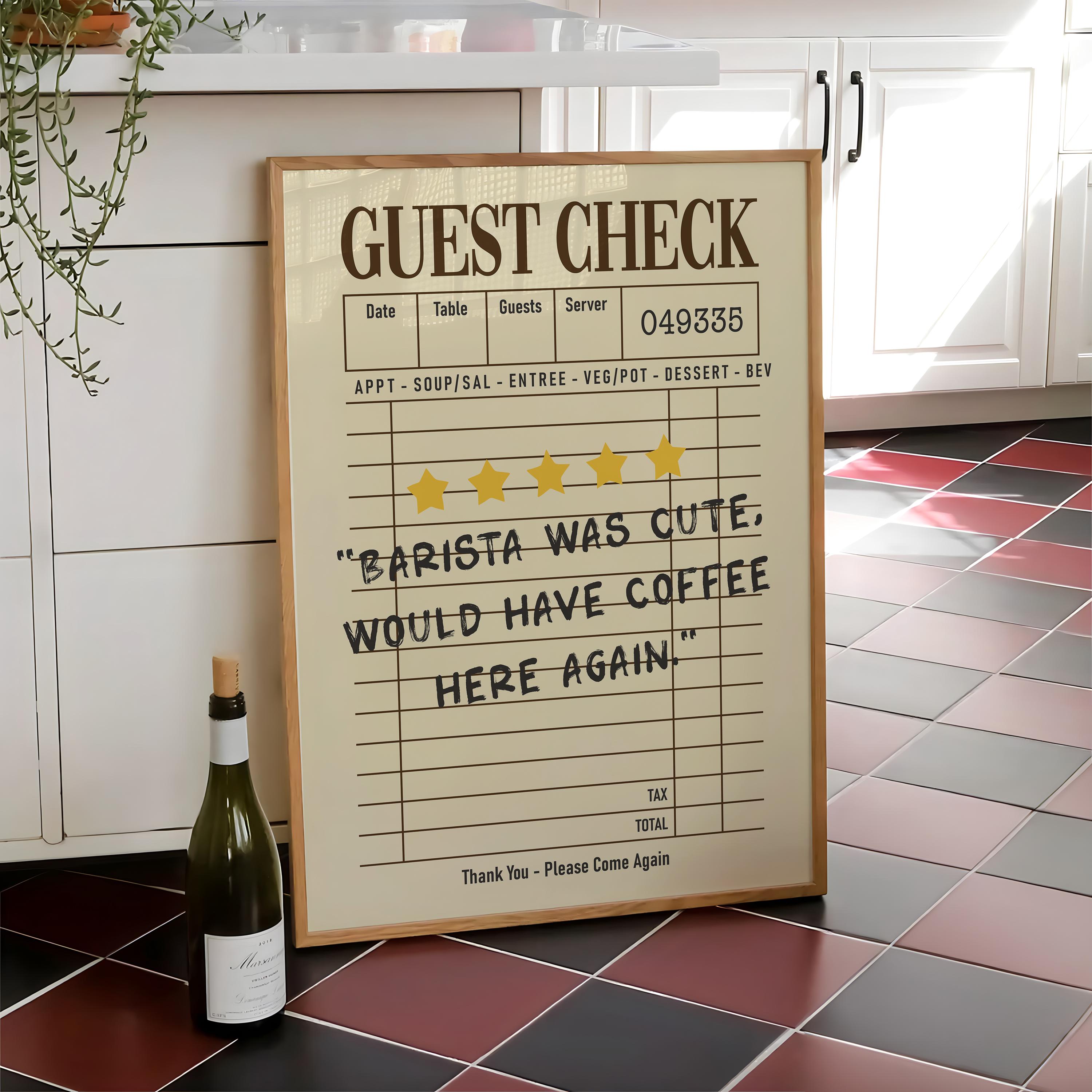 Guest Check Coffee Poster, Barista Was Cute Coffee Print, Espresso Wall ...