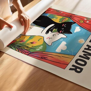 Cat Love Poster, More Amor Por Favor Print, Minimalist Cats Wall Art ...