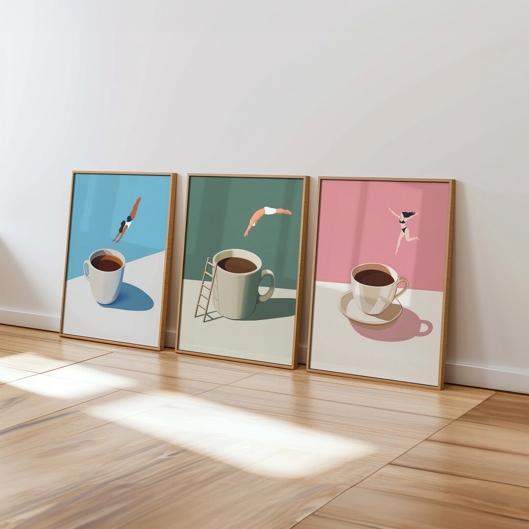 Set of 3 Poster, Coffee Diver Print, Good Morning Coffee Poster ...