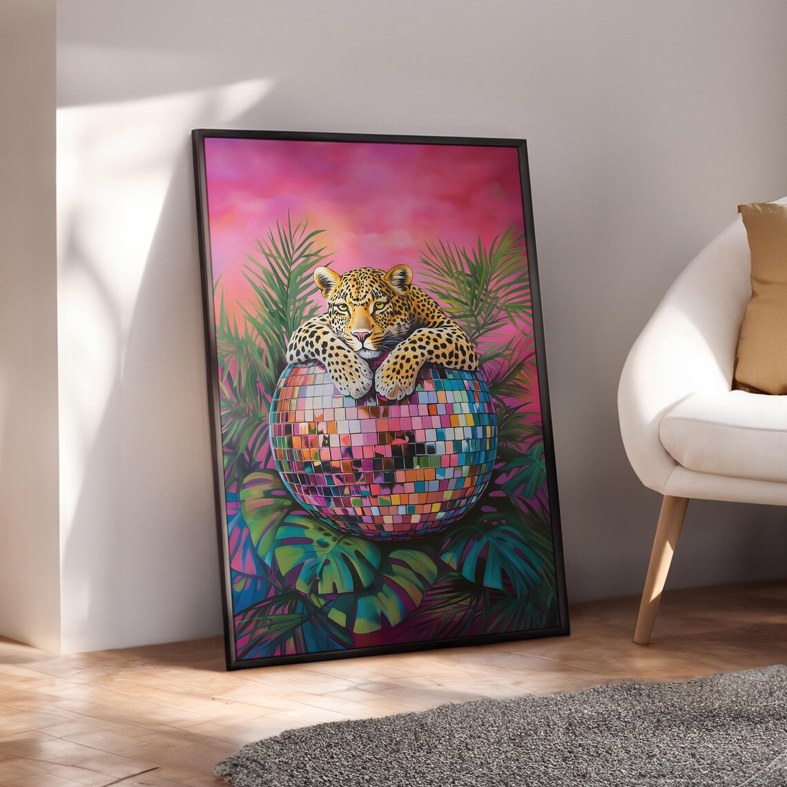 Leopard on Disco Ball Poster, Leopard Wall Art, Maximalist Wall Decor ...