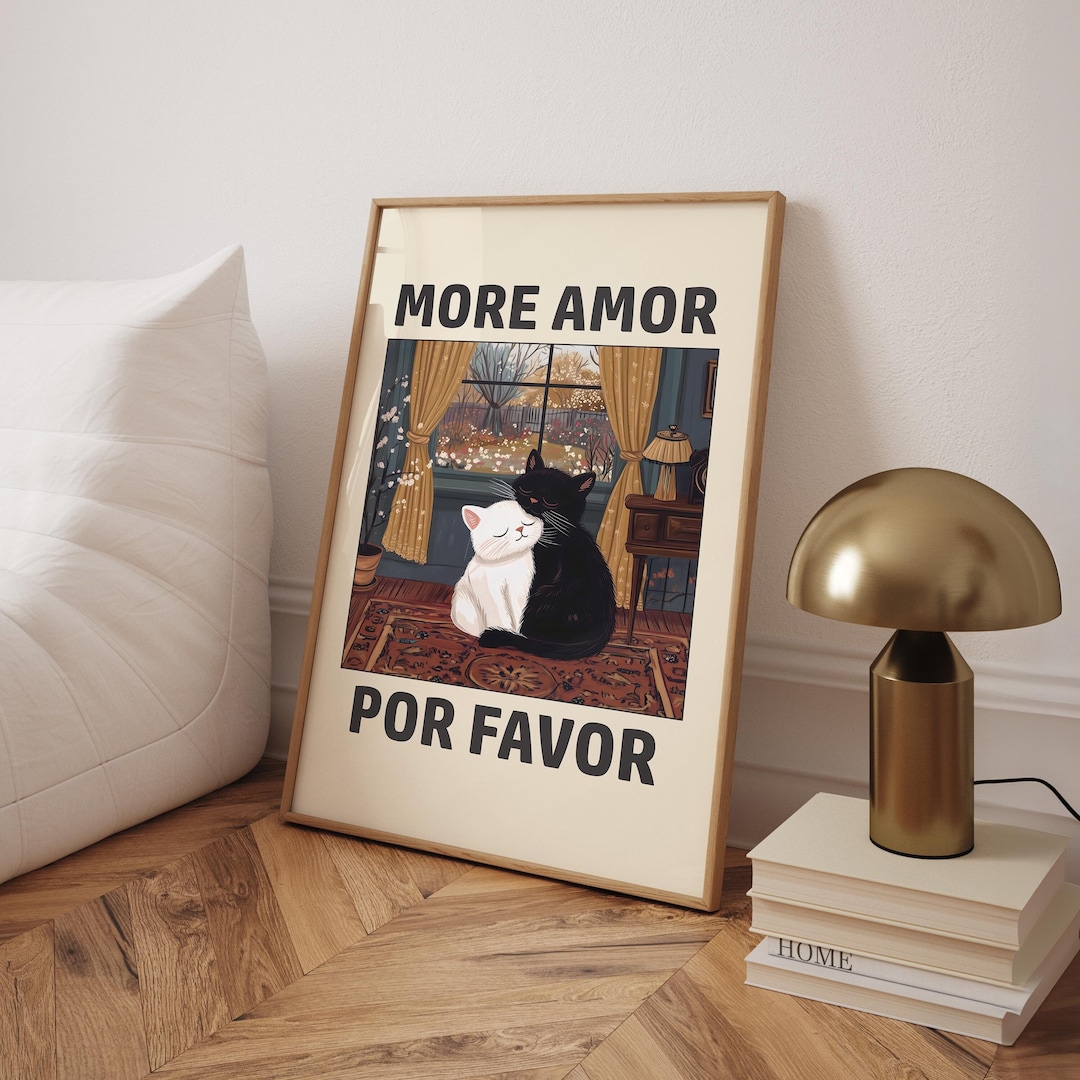 Cat Love Poster, More Amor Por Favor Print, Minimalist Cats Wall Art ...