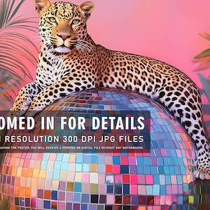 Leopard on Disco Ball Poster, Leopard Wall Art, Maximalist Wall Decor ...