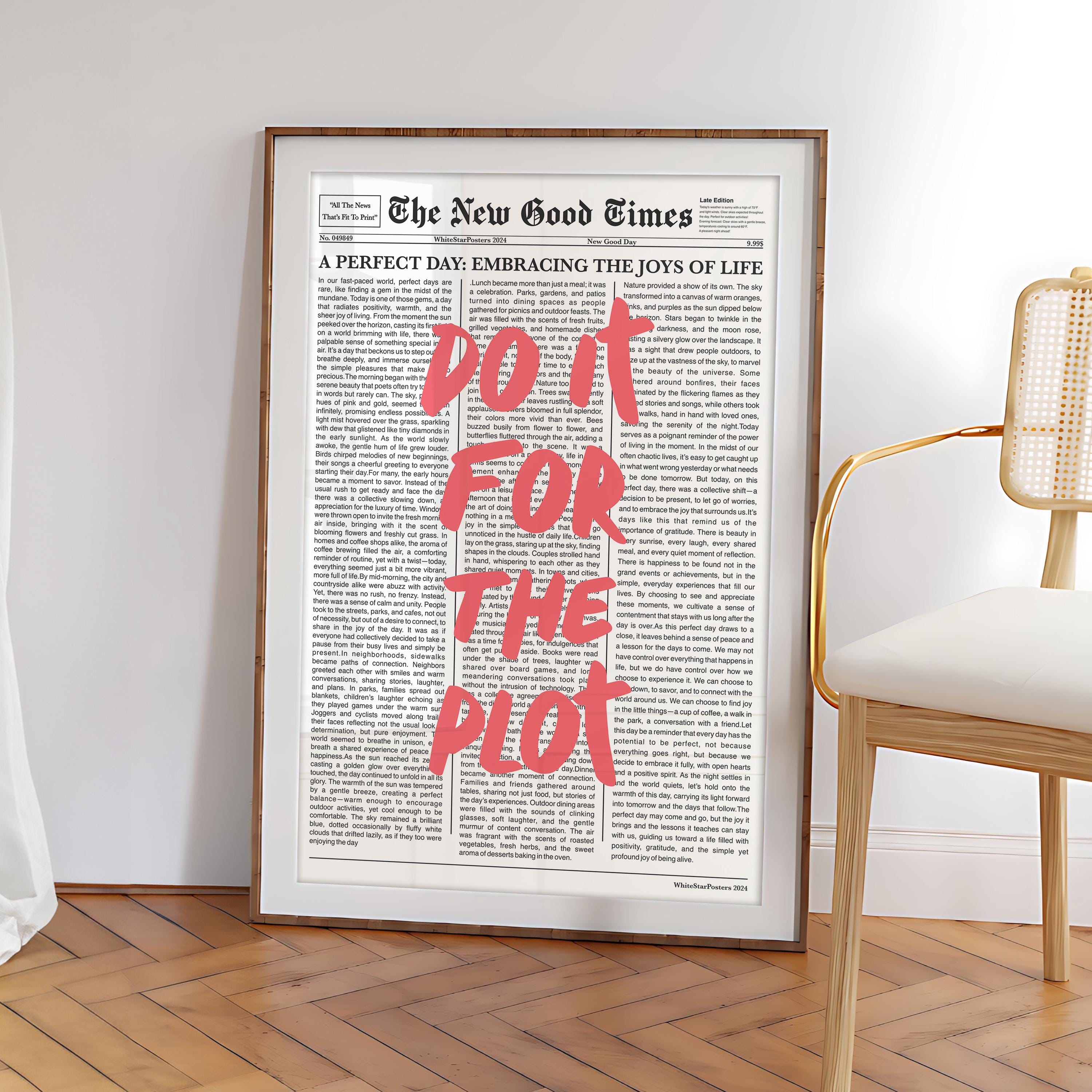 Trendy Newspaper Print, Do It for the Plot Poster, Pink Trendy Wall Art ...