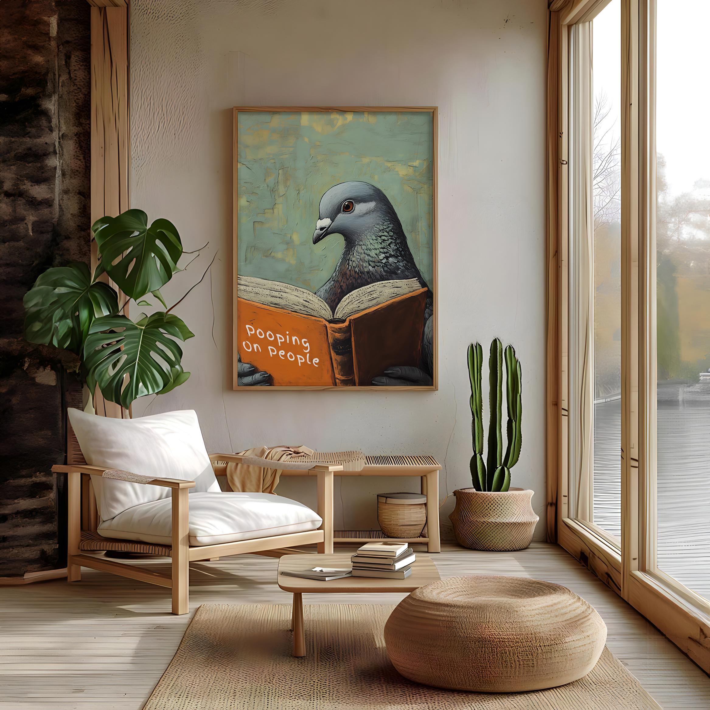 Funny Bathroom Print, Pigeon Pooping on People Book Poster, Funny ...