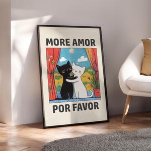 Cat Love Poster, More Amor Por Favor Print, Minimalist Cats Wall Art ...