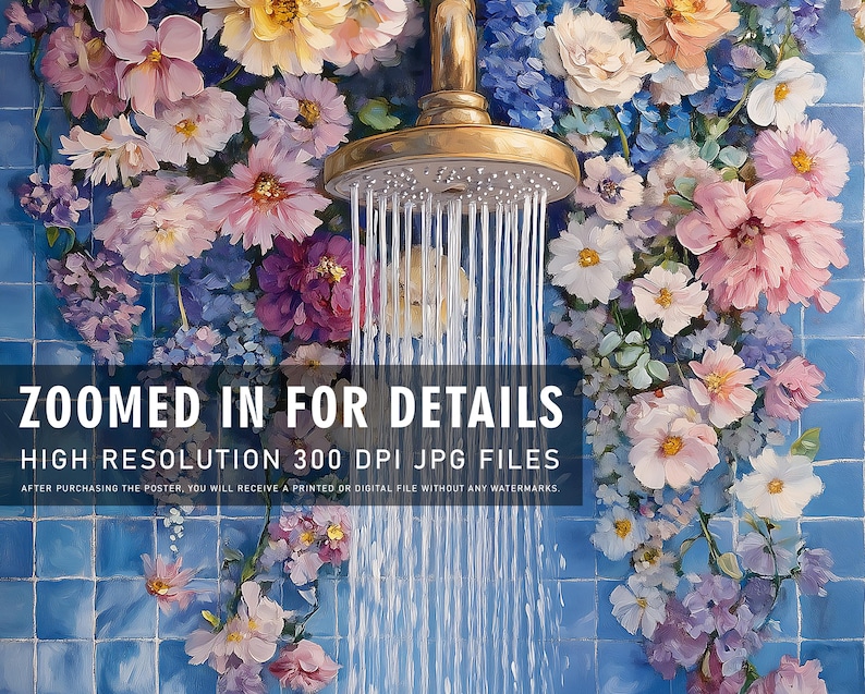 Floral Bathroom Print, Shower Wall Art, Botanical Bathroom Poster ...