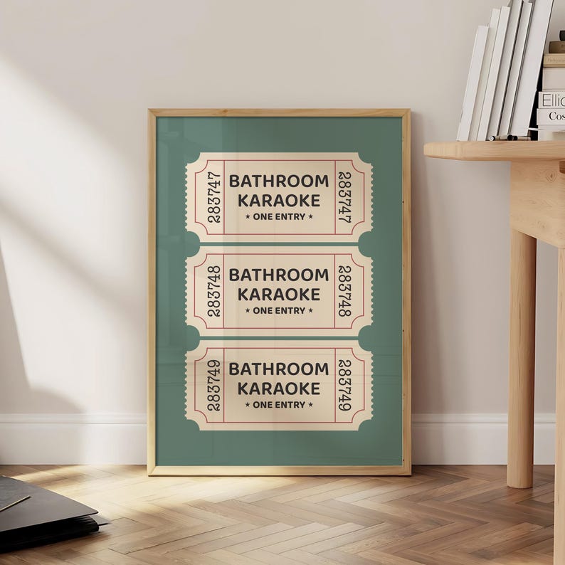 Bathroom Karaoke Ticket Poster, Bathroom Wall Art, Shower Singing Funny ...