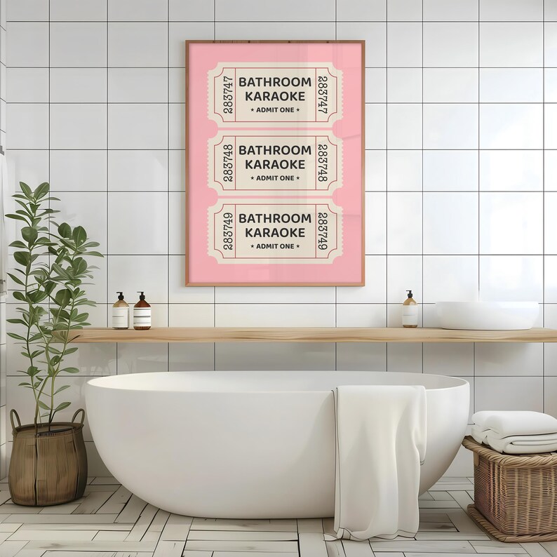 Bathroom Karaoke Ticket Poster, Bathroom Wall Art, Shower Singing Funny ...
