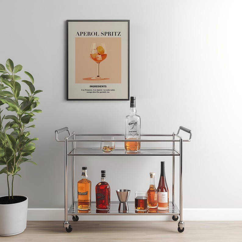 Aperol Spritz Cocktail Print, Bar Cart Poster, Party Drink Wall Art ...