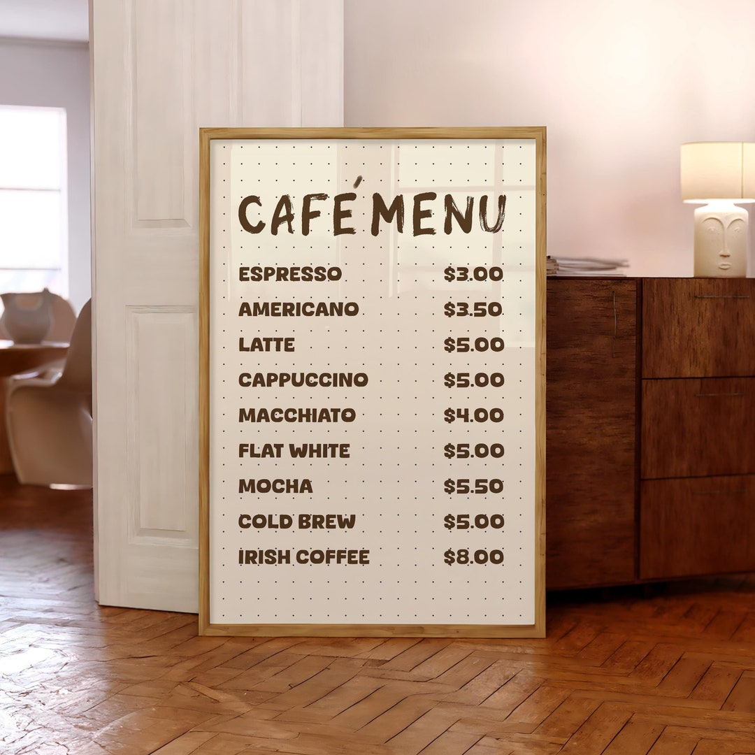 Coffee Bar Menu Print, Retro Coffee Bar Poster, Kitchen Wall Art ...