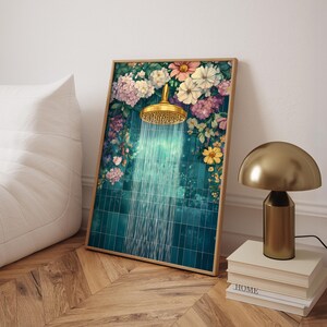 Floral Bathroom Print, Shower Wall Art, Botanical Bathroom Poster ...