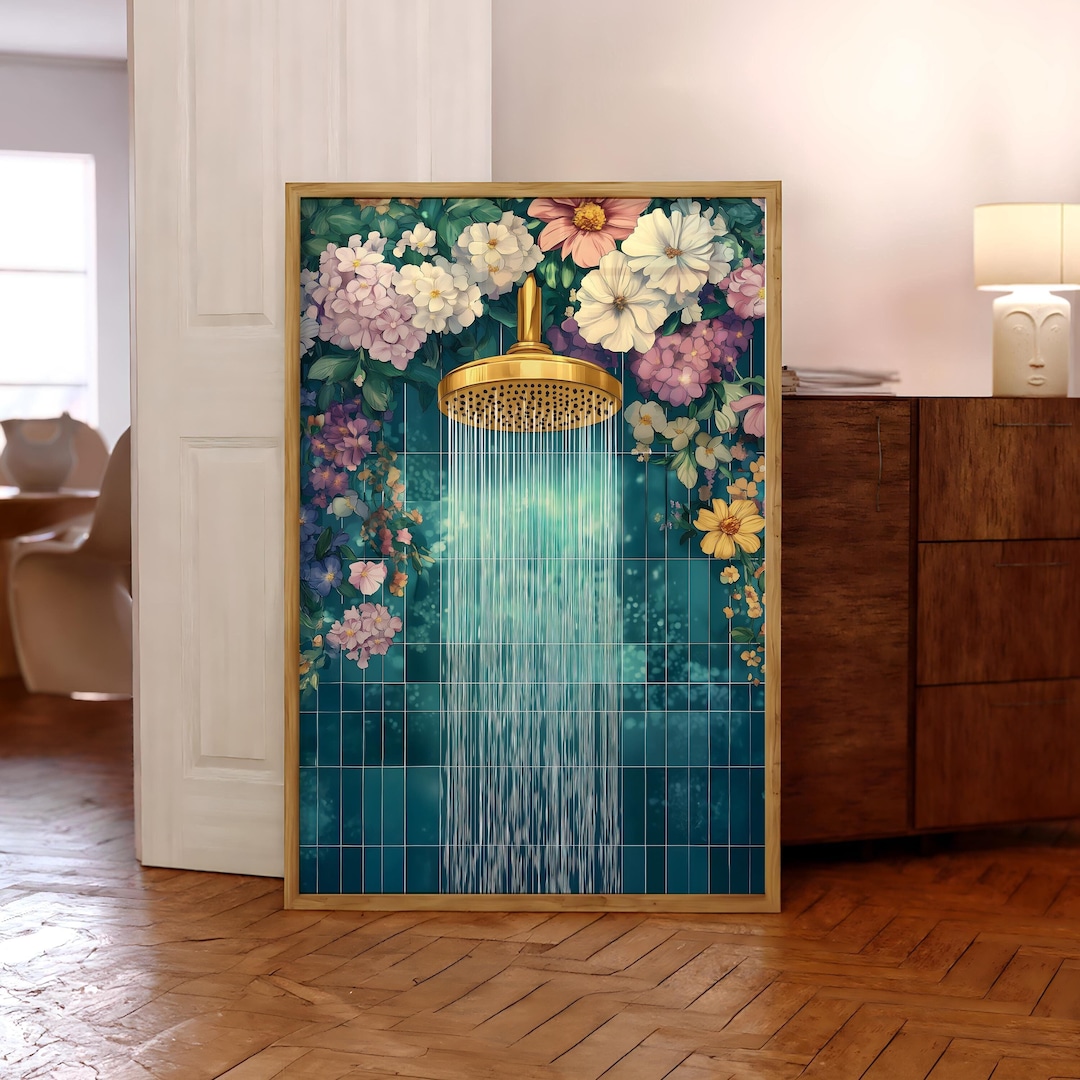 Floral Bathroom Print, Shower Wall Art, Botanical Bathroom Poster ...