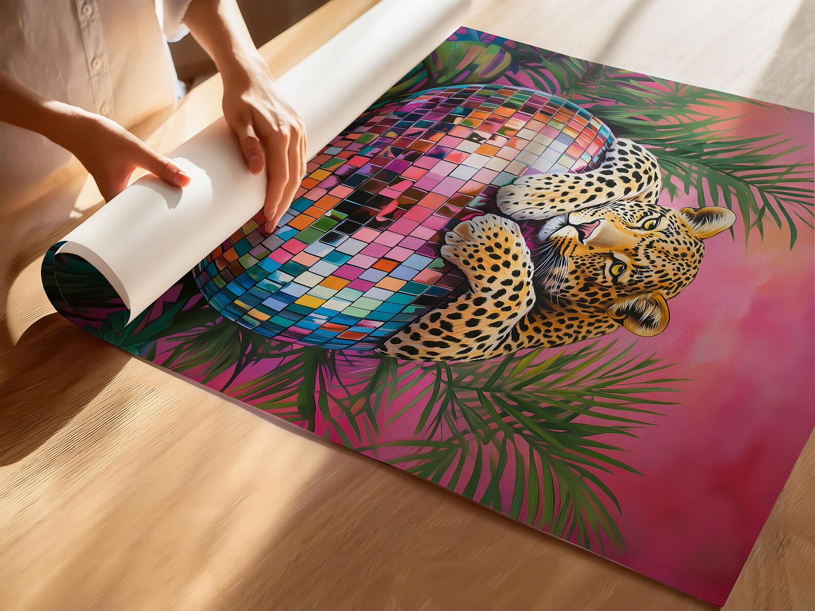 Leopard on Disco Ball Poster, Leopard Wall Art, Maximalist Wall Decor ...