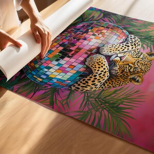 Leopard on Disco Ball Poster, Leopard Wall Art, Maximalist Wall Decor ...