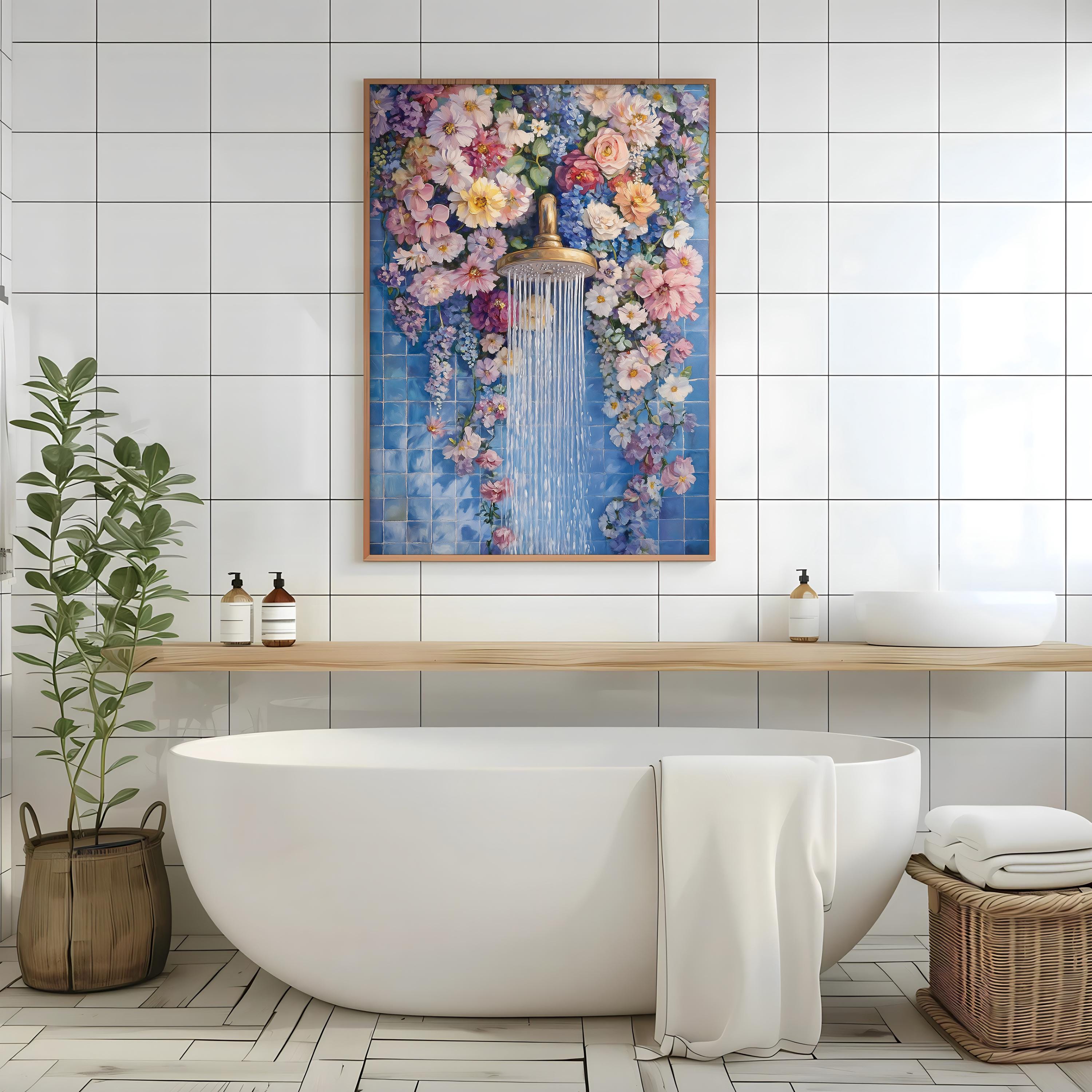 Floral Bathroom Print, Shower Wall Art, Botanical Bathroom Poster ...