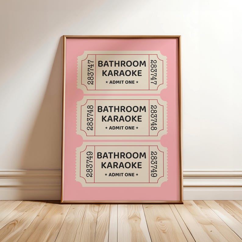 Bathroom Karaoke Ticket Poster, Bathroom Wall Art, Shower Singing Funny ...