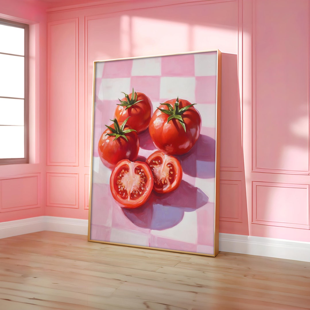 Tomato Wall Art, Trendy Pink Tomato Poster, Vintage Food Art Print ...