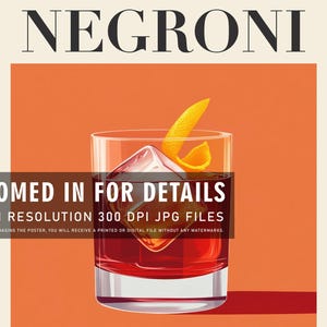 Negroni Cocktail Print, Bar Cart Poster, Party Drink Wall Art, Retro ...