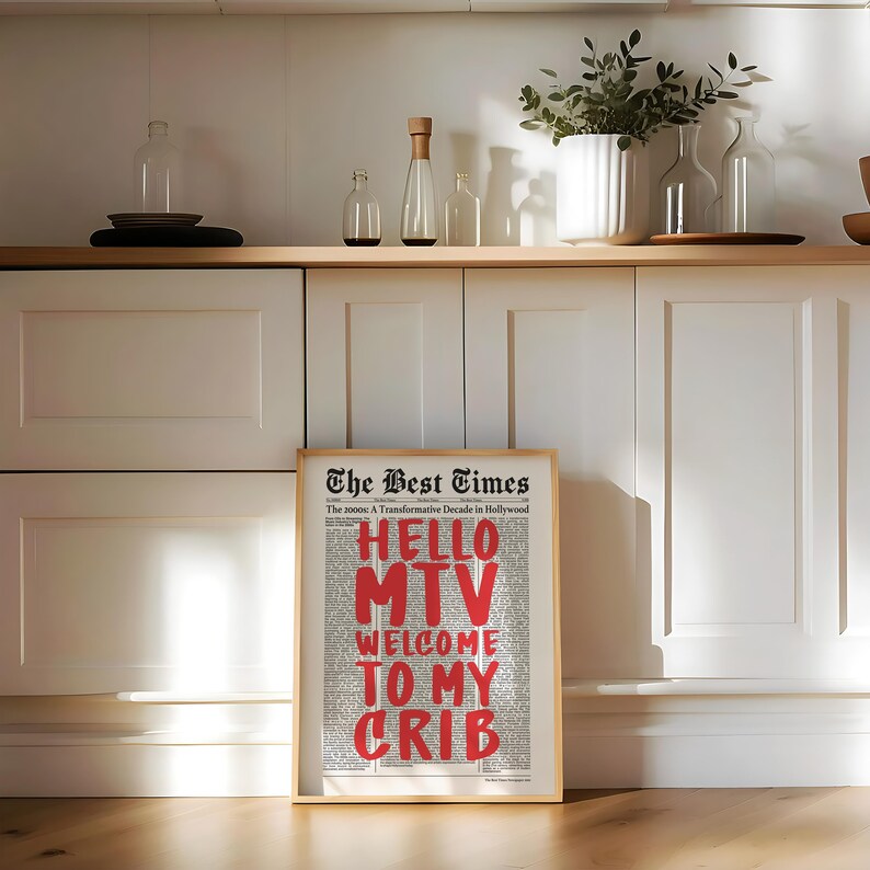 Welcome to My Crib Poster, Trendy Newspaper Print, Vintage Hello MTV ...