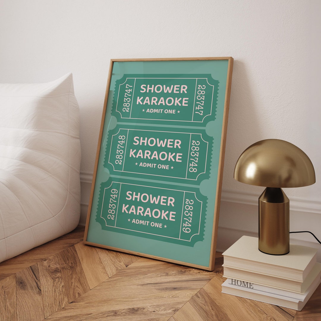 Shower Karaoke Ticket Poster, Bathroom Wall Art, Shower Singing Print ...